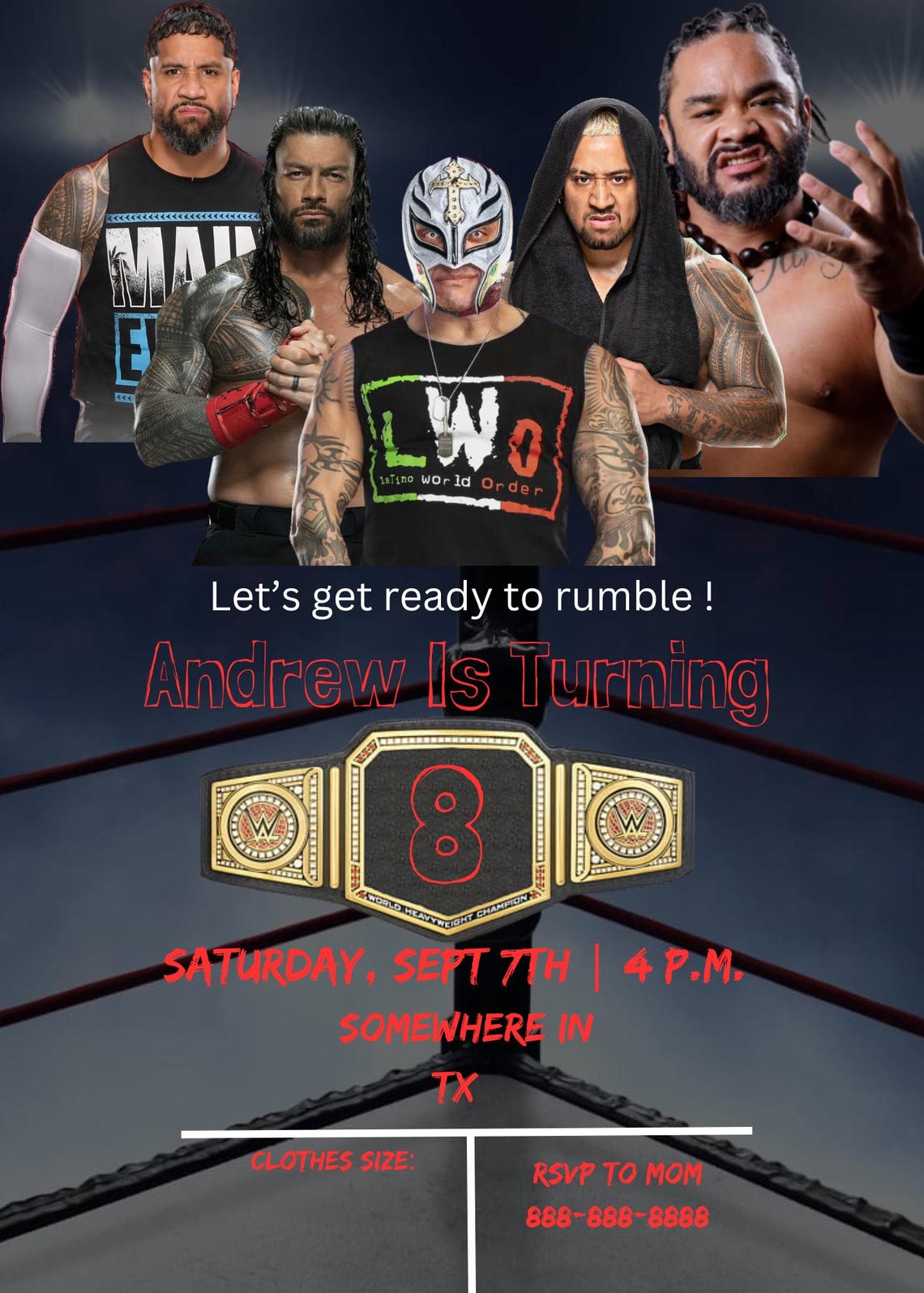 Wwe Invitation , Party Invitation , Birthday Party, Editable Template ...
