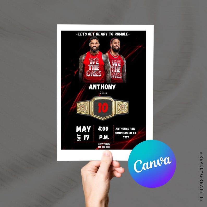 Wwe Invitation , Party Invitation , Birthday Party, Editable Template ...