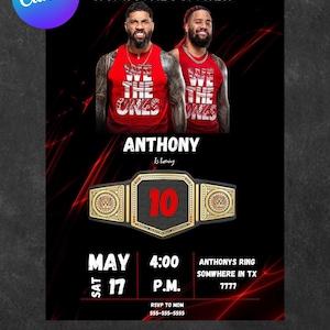 Wwe Invitation , Party Invitation , Birthday Party, Editable Template ...