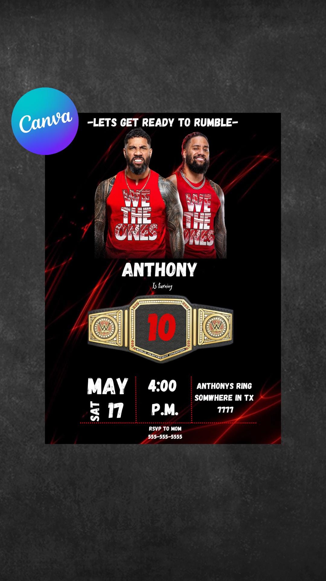 Wwe Invitation , Party Invitation , Birthday Party, Editable Template ...