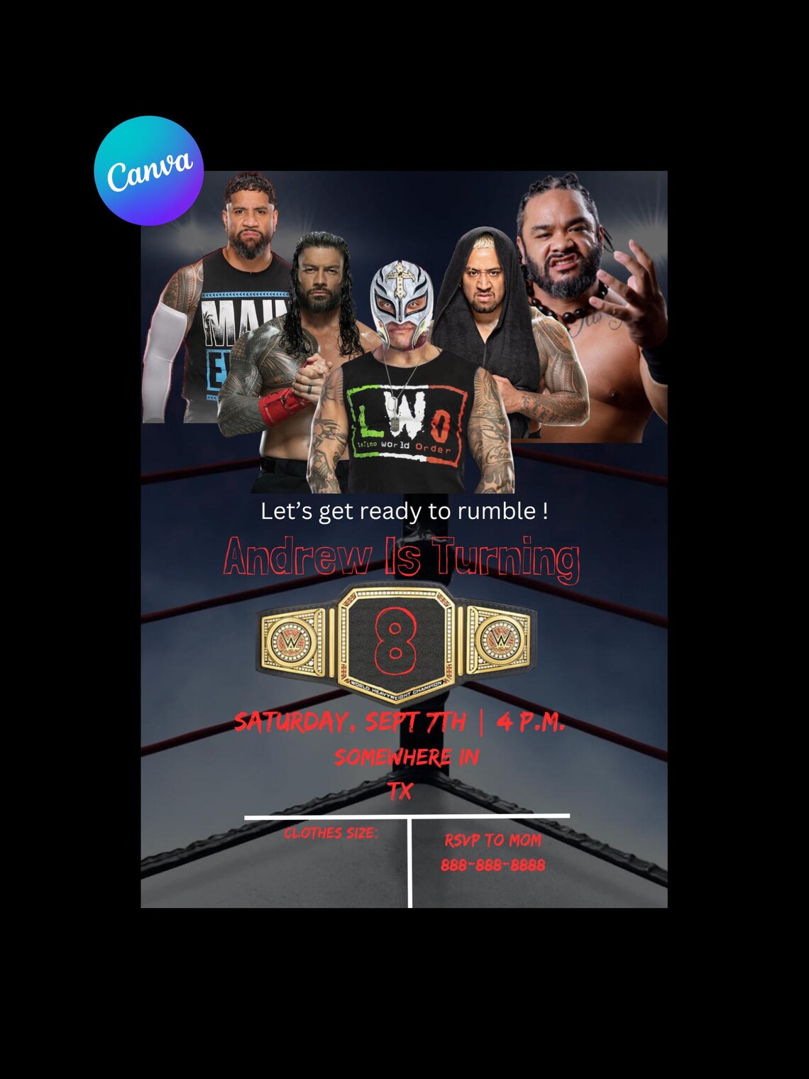 Wwe Invitation , Party Invitation , Birthday Party, Editable Template ...