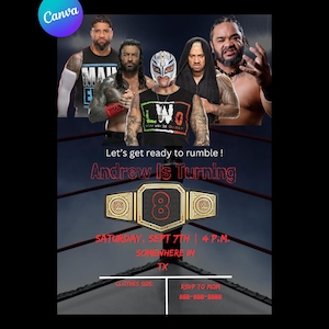 Wwe Invitation , Party Invitation , Birthday Party, Editable Template ...