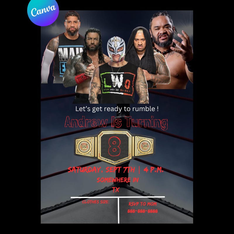 Wwe Invitation - Etsy