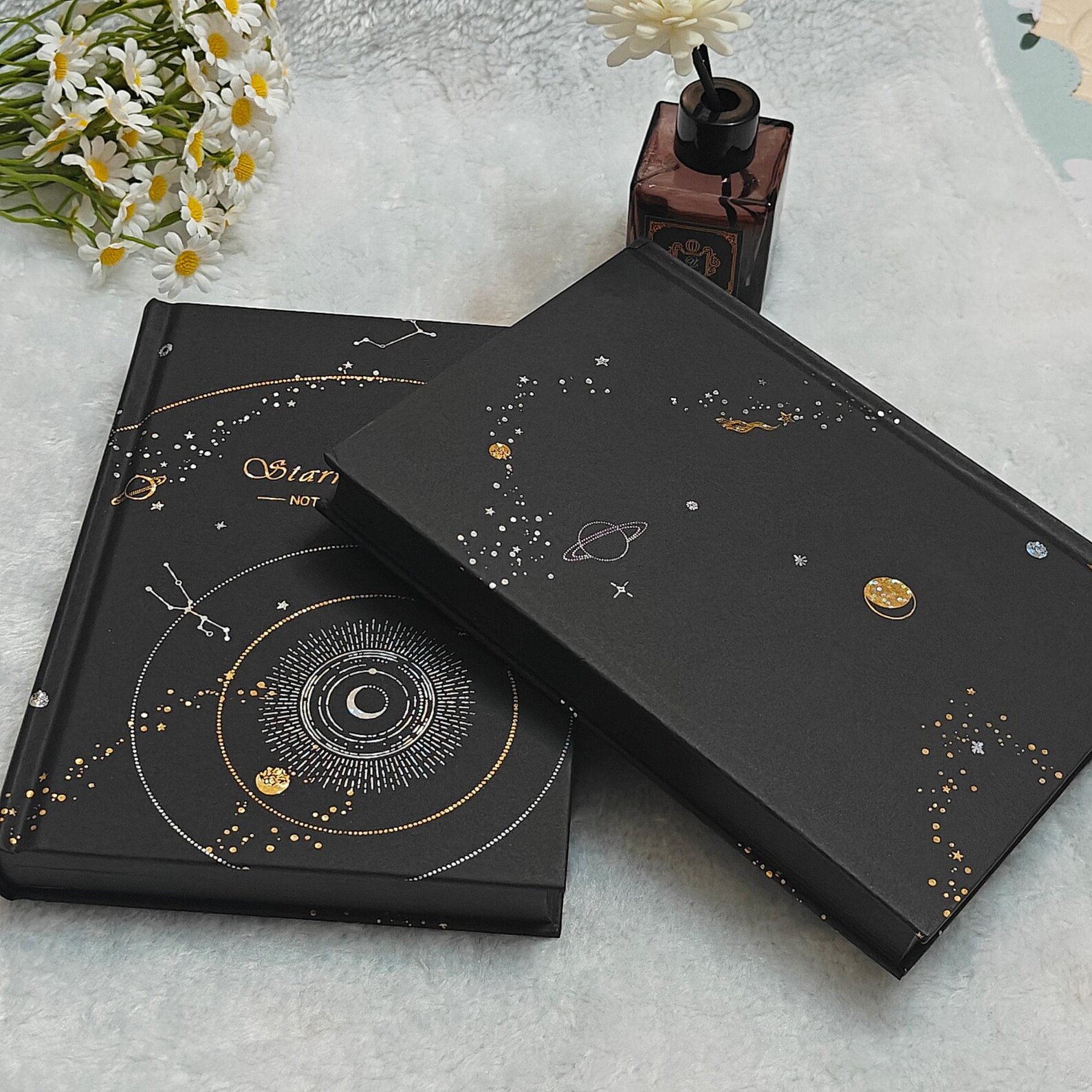 Black Paper Starry Notebook | Aesthetic Dark Journal | All-black Pages ...