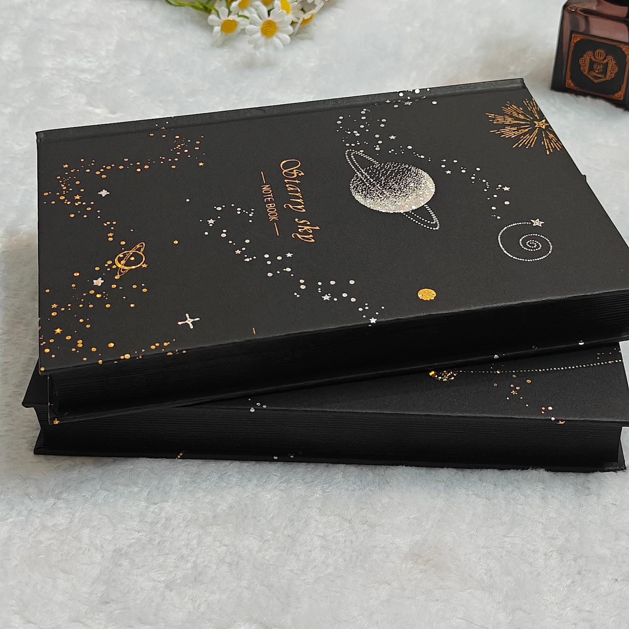 Black Paper Starry Notebook | Aesthetic Dark Journal | All-black Pages ...
