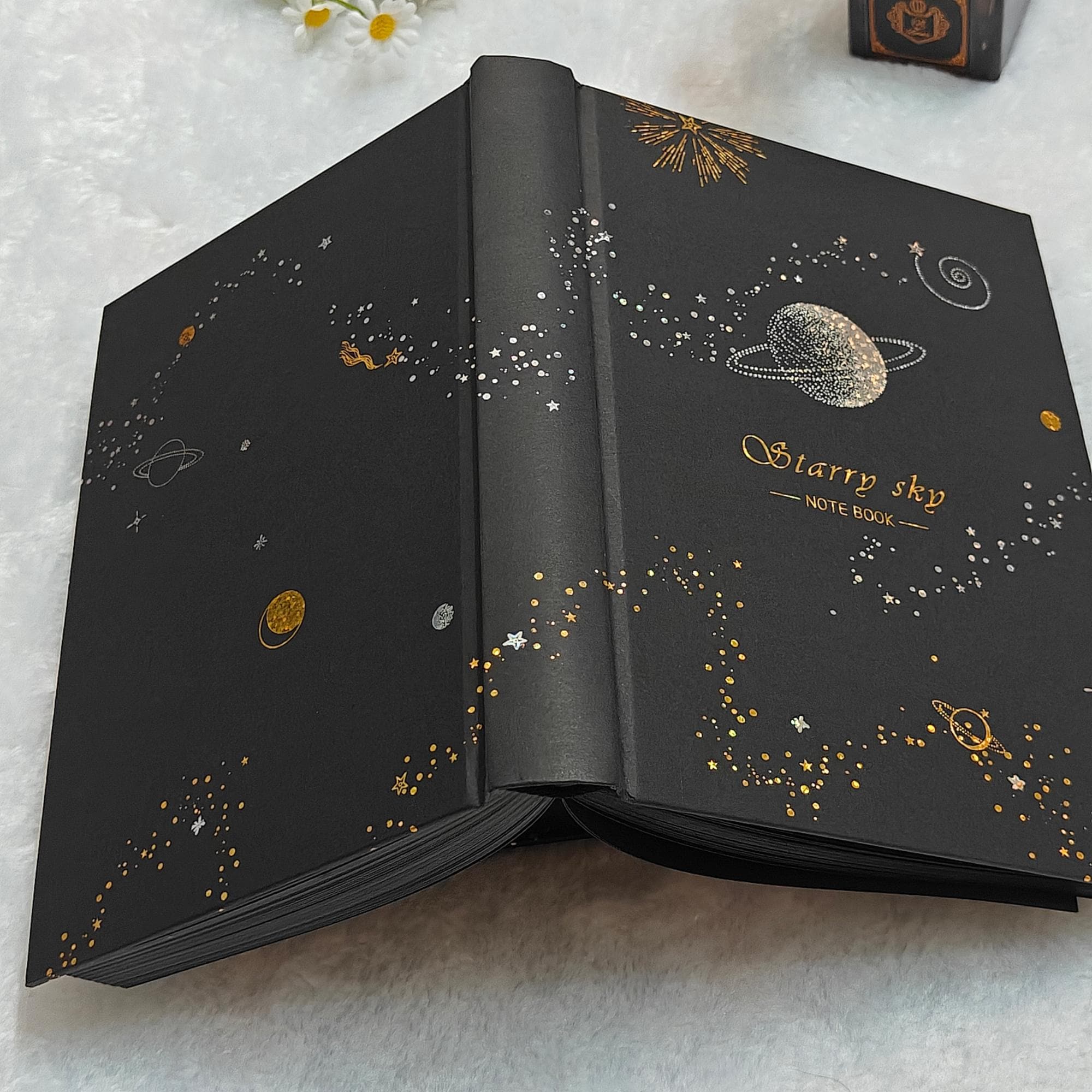 Black Paper Starry Notebook | Aesthetic Dark Journal | All-black Pages ...