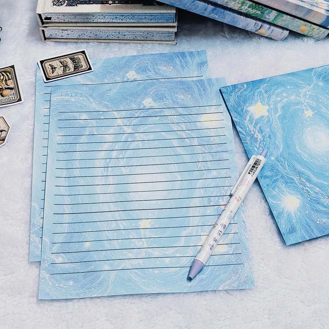 Blue Star Letter Paper Set: Ripple Stationery With Envelopes - Etsy