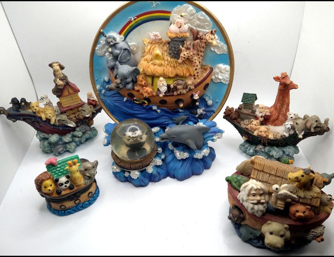 Lot of 5 Vintage Noah's Ark Decor Set - 3D Plate, Trinket Dish ...
