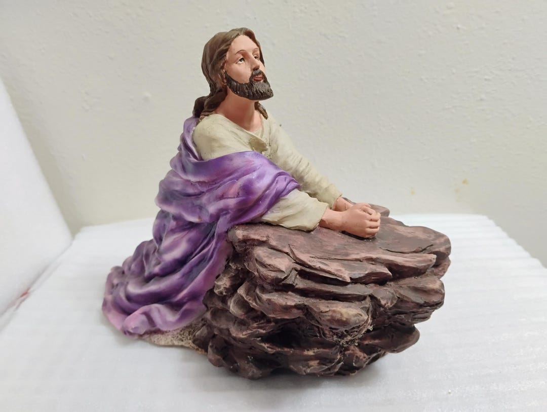 Vintage Jesus Praying Figurine - Hand-painted Gethsemane Ceramic Statue ...