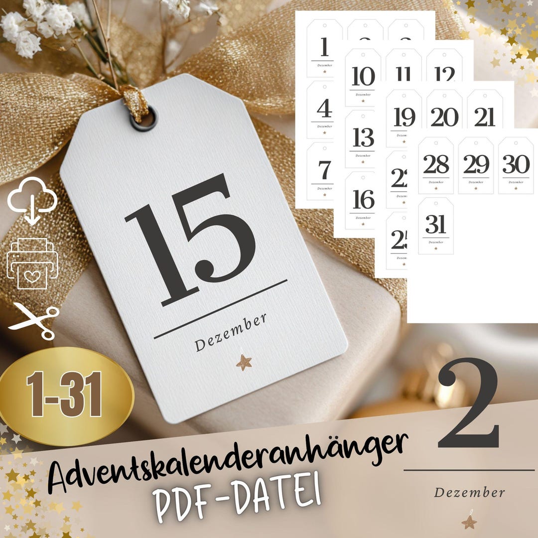 Advent Calendar Numbers 1-31 PDF, DIY, 31 X Template to Print ...