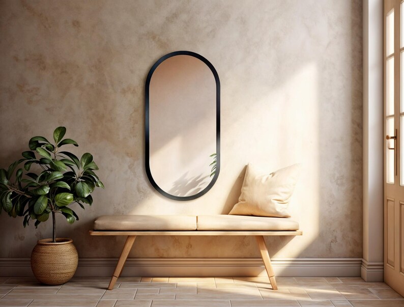 Pill Shaped Mirror: Minimalist Oval Wall Decor, Modern Capsule Design ...