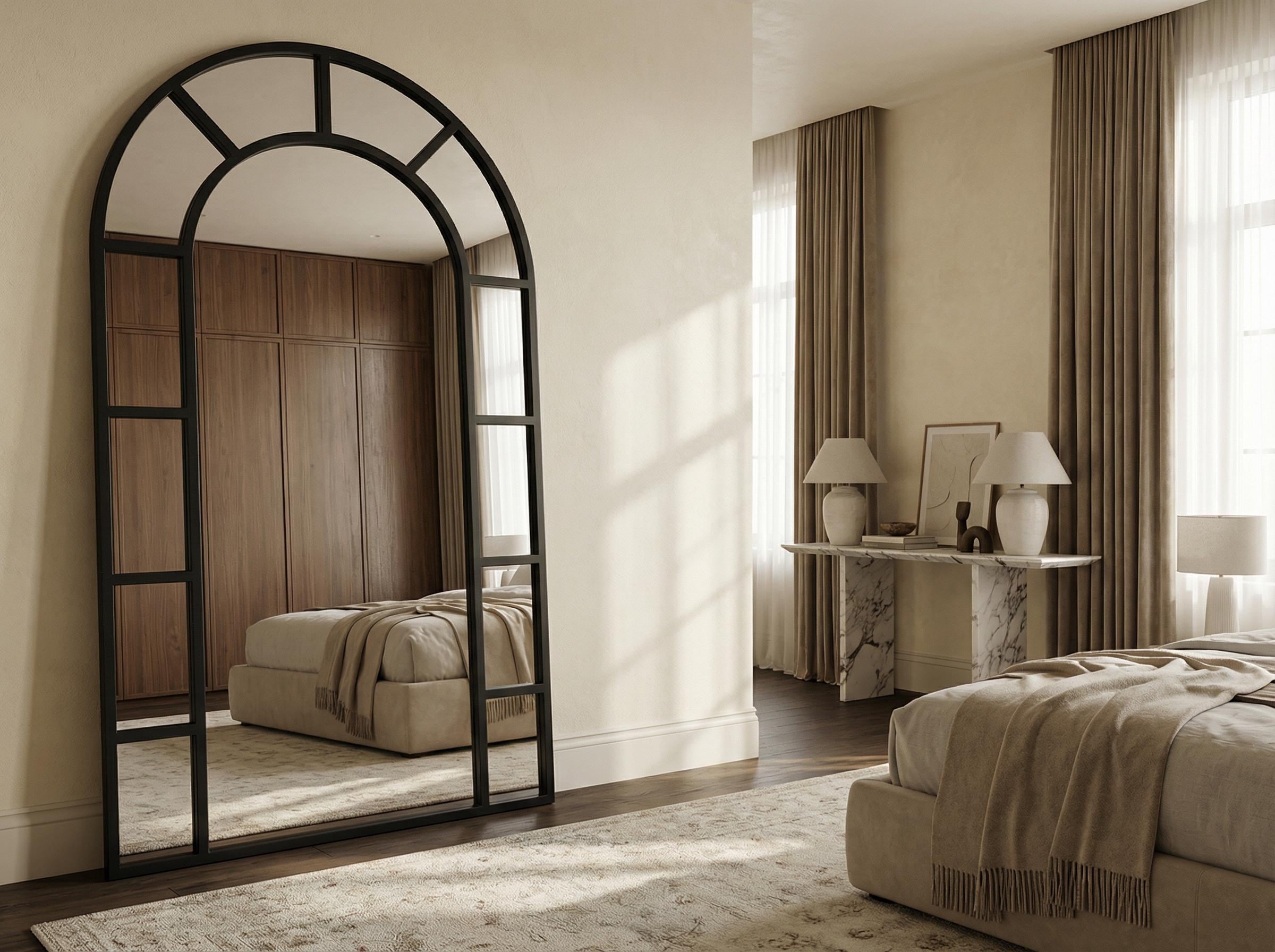 Full Length Mirror Arched, Rustic Antique Gold Window Frame, Floor ...