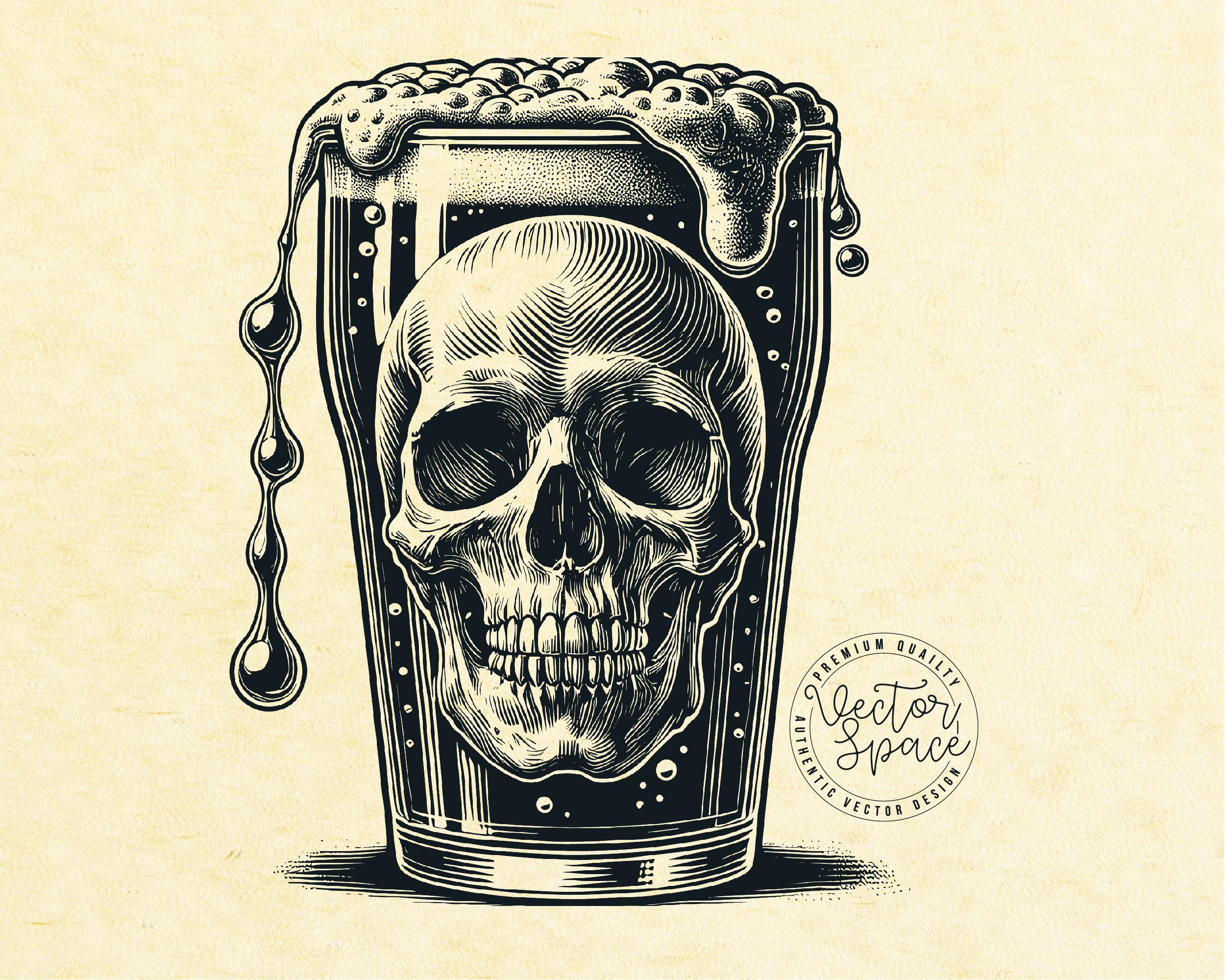 Skull Beer Illustration Vector, Skull Head SVG, Beer Mug, Alcoholic ...