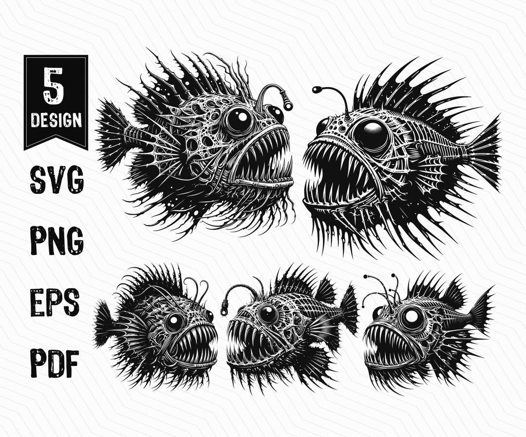 Anglerfish SVG, Angry Fierce Anglerfish Svg, Monster Fish, Bone ...