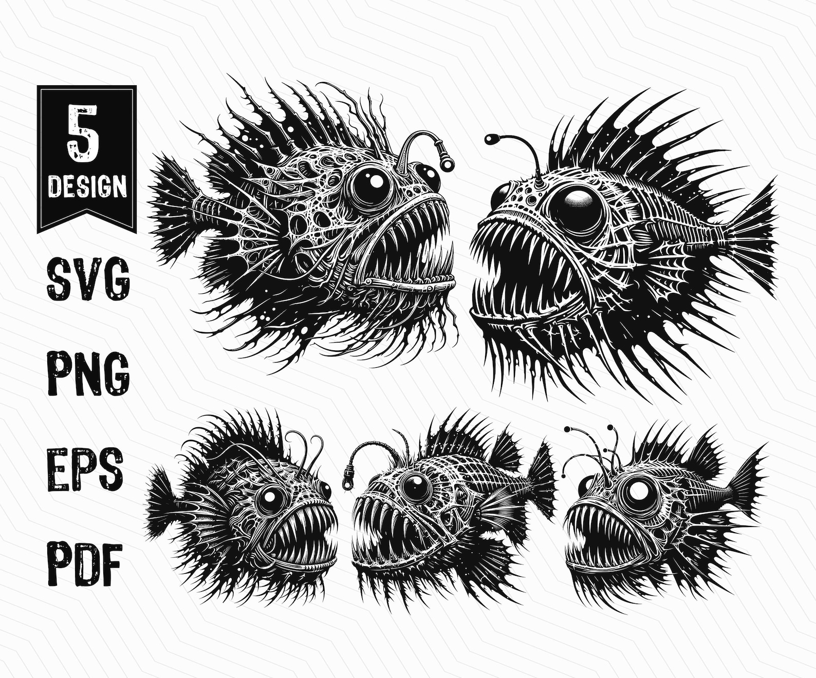 Anglerfish SVG, Angry Fierce Anglerfish Svg, Monster Fish, Bone ...