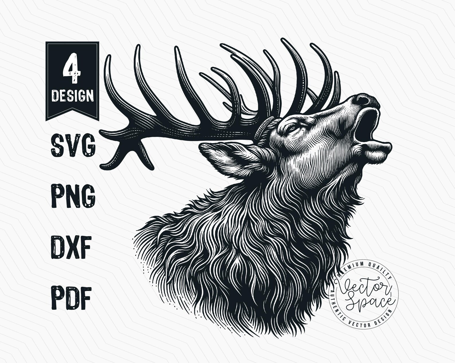 Elk Head Illustration Vector, Elk Bugling, Elk Bugle SVG, Detailed Elk ...