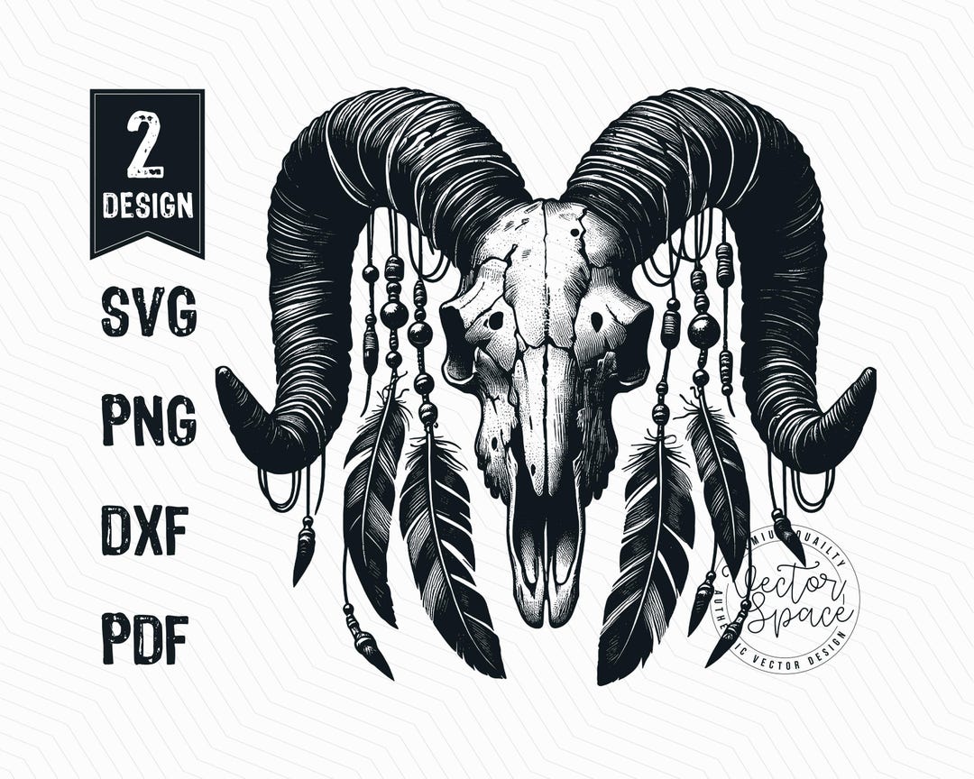 Ram Skull Native Vector Illustration, Ram Goat Skull SVG, Western ...