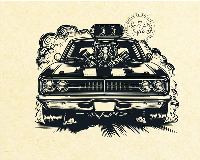 Muscle Car Burnout Illustration Vector, Muscle Car SVG, Car Burnout ...