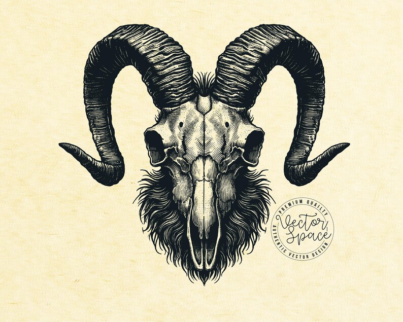 Ram Skull Illustration Vector, Ram Skull Head SVG, Dark Gothic Ram Horn ...