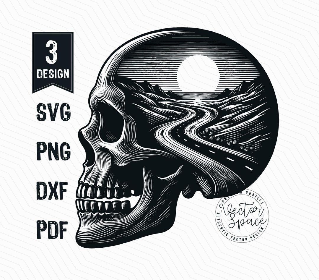 Skull Road Illustration Vector, Skull Head SVG, Biker Svg, Skull Road ...