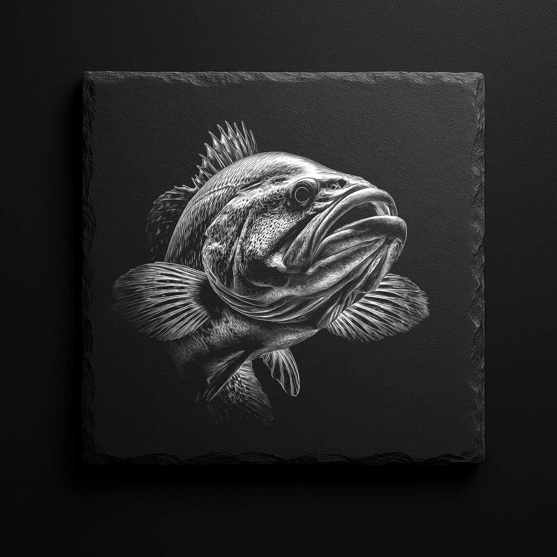 Bass Fish Slate Engraving | Fishing Wall Art | Instant Download PNG ...