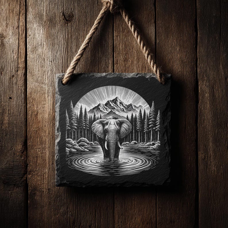 Elephant Slate Engraving PNG Bundle: Mountain Forest Scene (digital ...