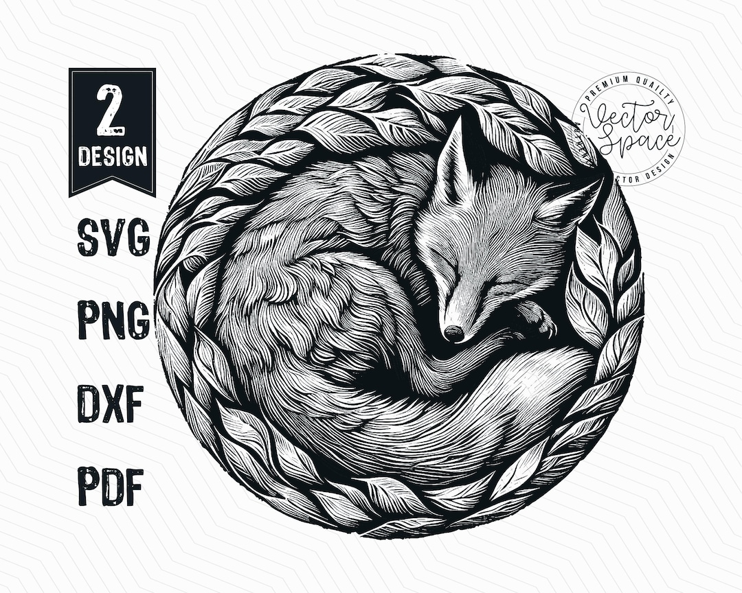 Fox Illustration Vector, Sleeping Fox SVG, Fox and Leaves, Wildlife Fox ...