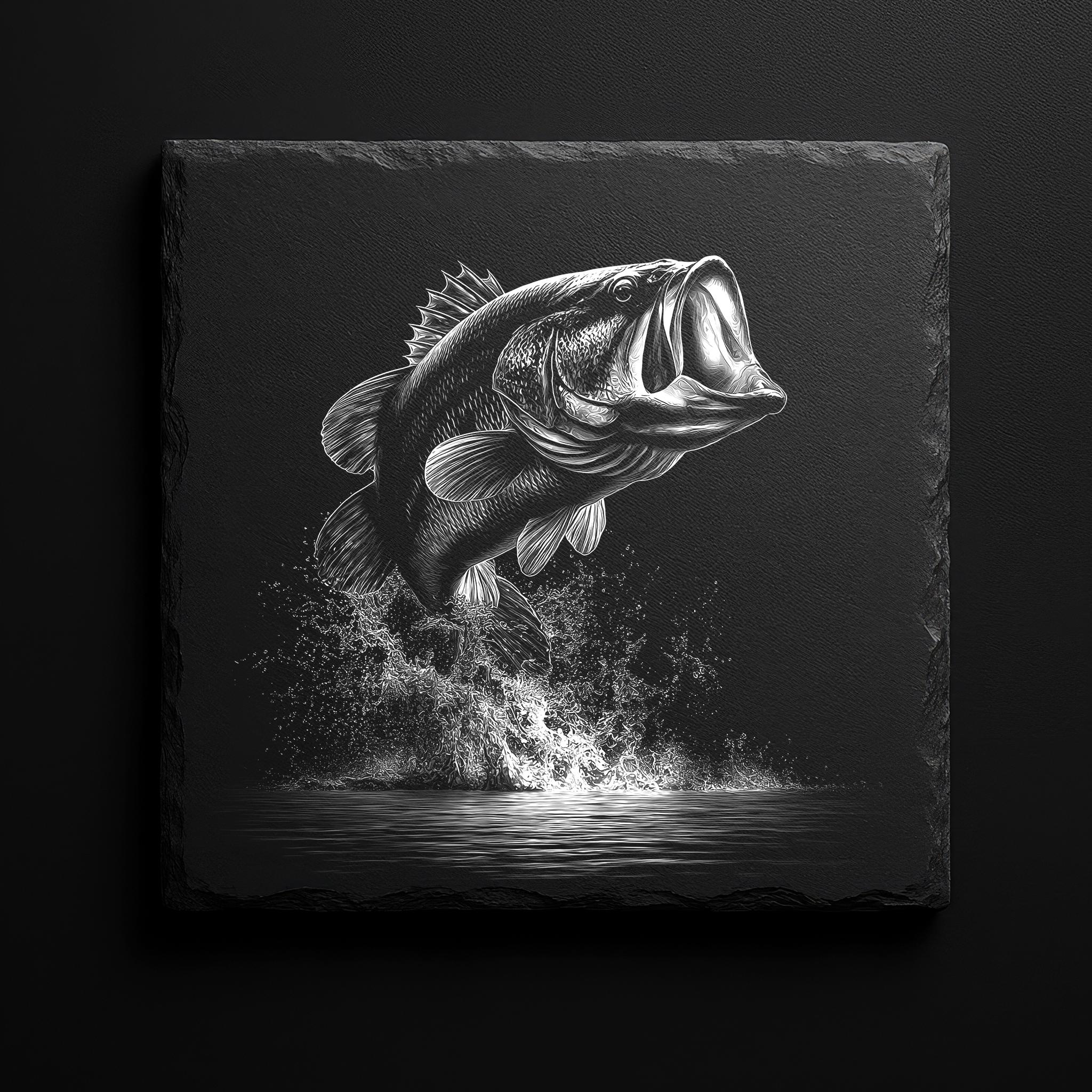 Bass Fish Slate Engraving | Fishing Wall Art | Instant Download PNG ...
