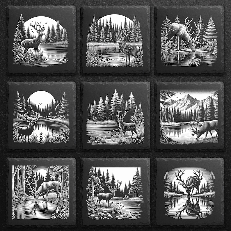 Deer Slate Engraving PNG Bundle: Rustic Wildlife Clipart (digital ...