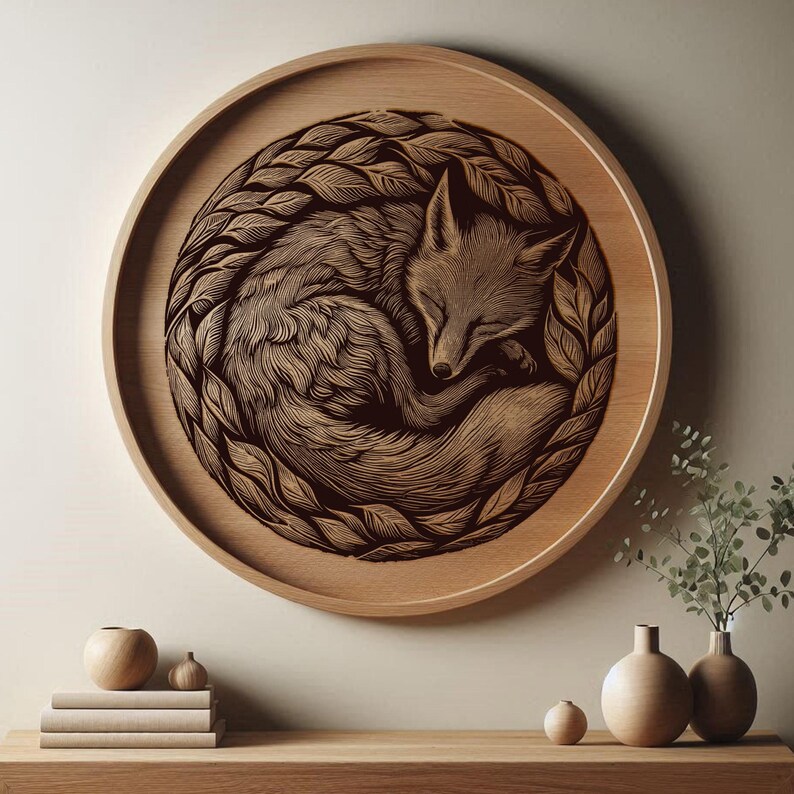 Fox Illustration Vector, Sleeping Fox SVG, Fox and Leaves, Wildlife Fox ...