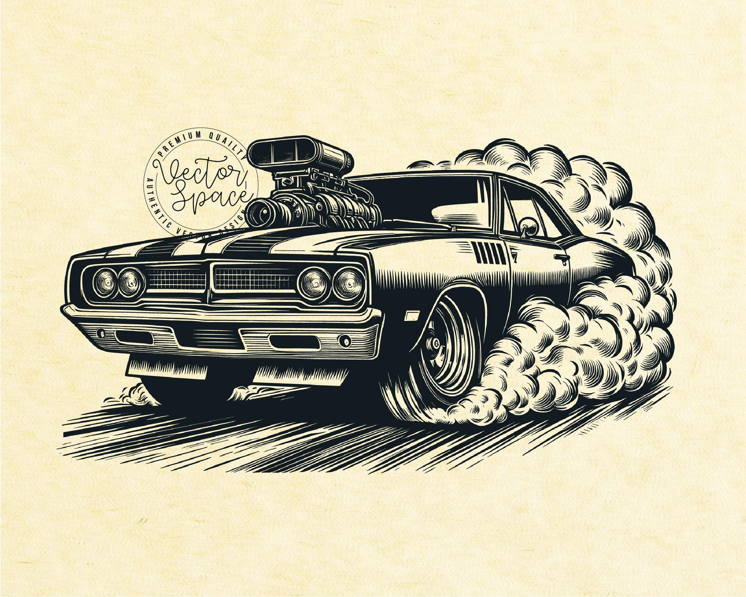 Muscle Car Burnout Illustration Vector, Muscle Car SVG, Car Burnout ...
