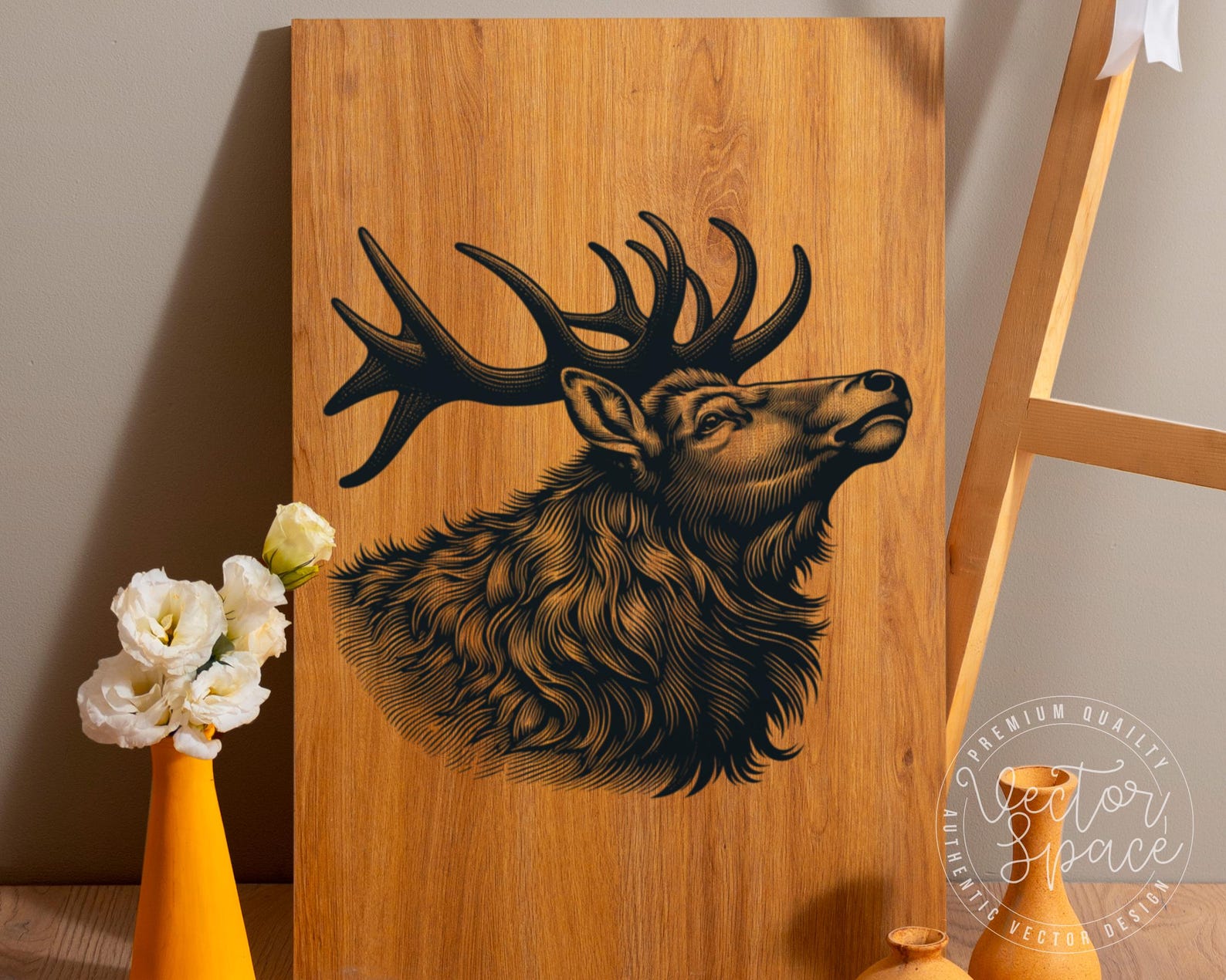 Elk Head Illustration Vector, Elk Bugling, Elk Bugle SVG, Detailed Elk ...
