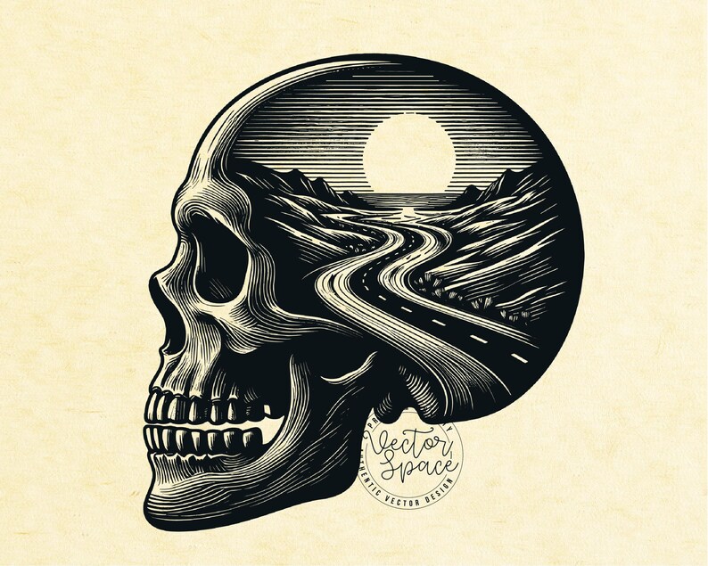 Skull Road Illustration Vector, Skull Head SVG, Biker Svg, Skull Road ...
