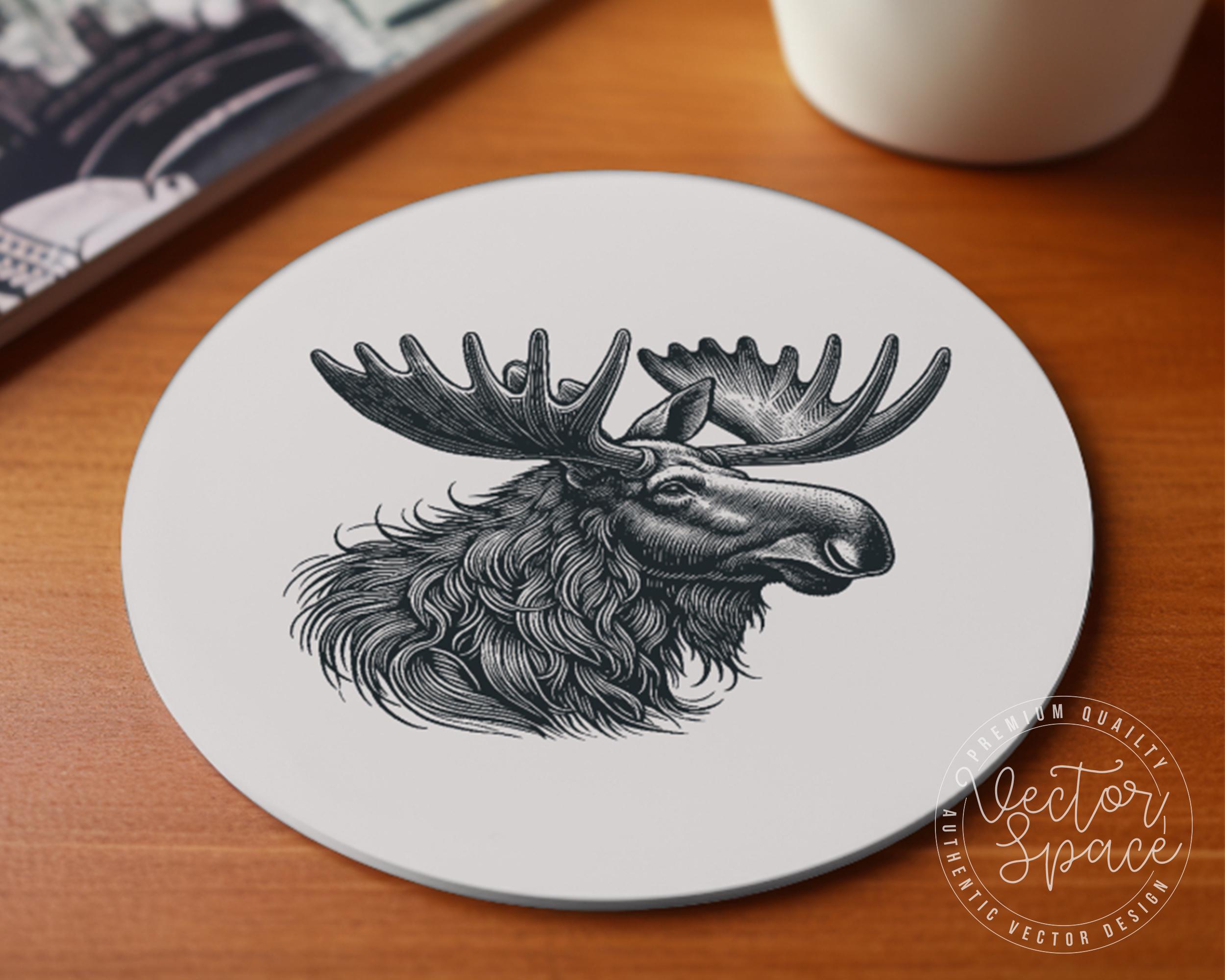 Moose Head Illustration Vector, Antlers SVG, Moose Face SVG, Moose ...