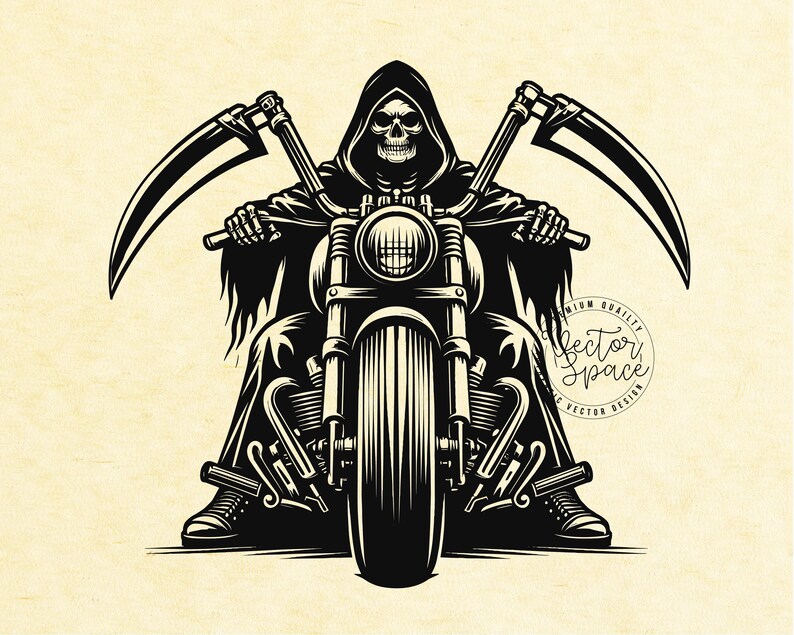 Grim Reaper Riding Motorcycle SVG, Grim Reaper Rider, Skull Biker, Grim ...
