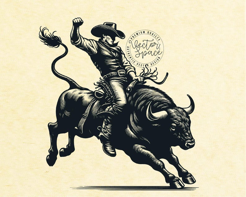 Cowboy Bull Riding Illustration Vector, Bucking Bull Rodeo, Bull Riding ...