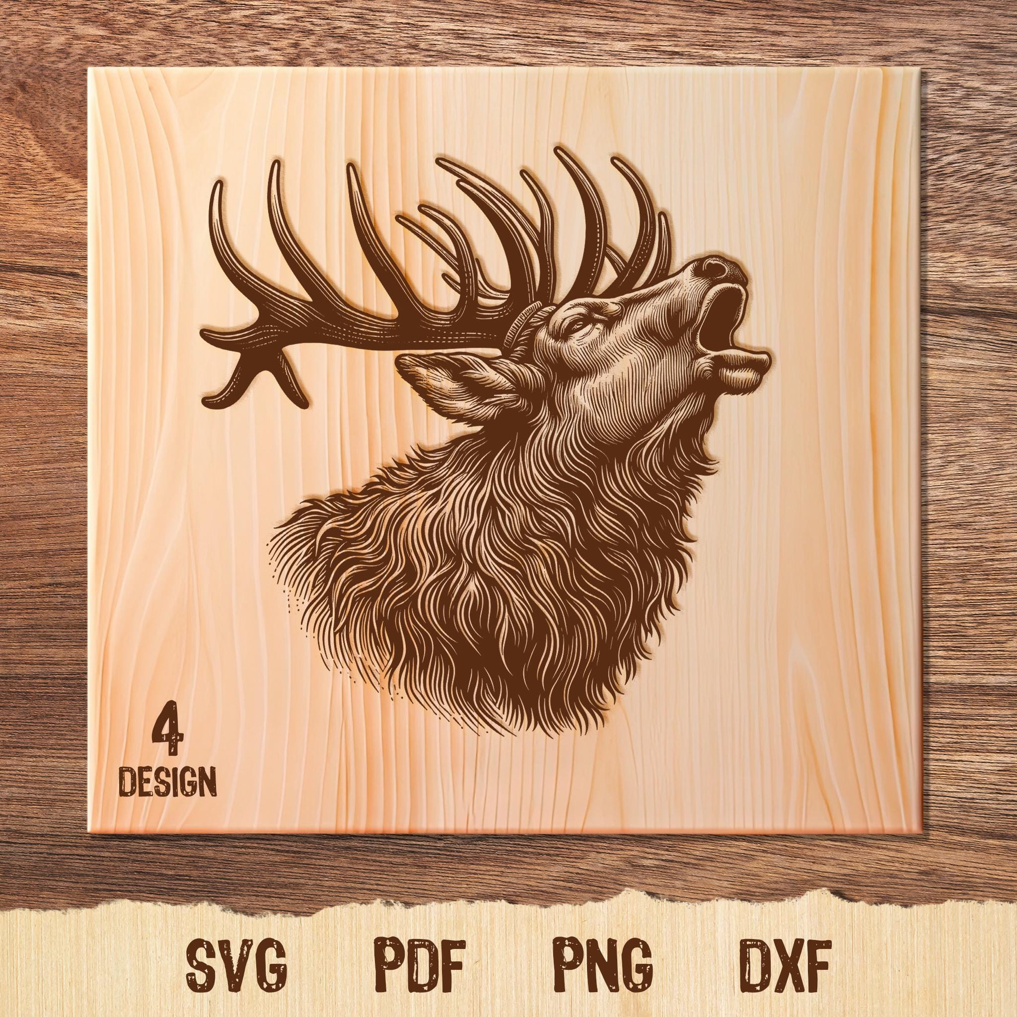 Elk Head Illustration Vector, Elk Bugling, Elk Bugle SVG, Detailed Elk ...