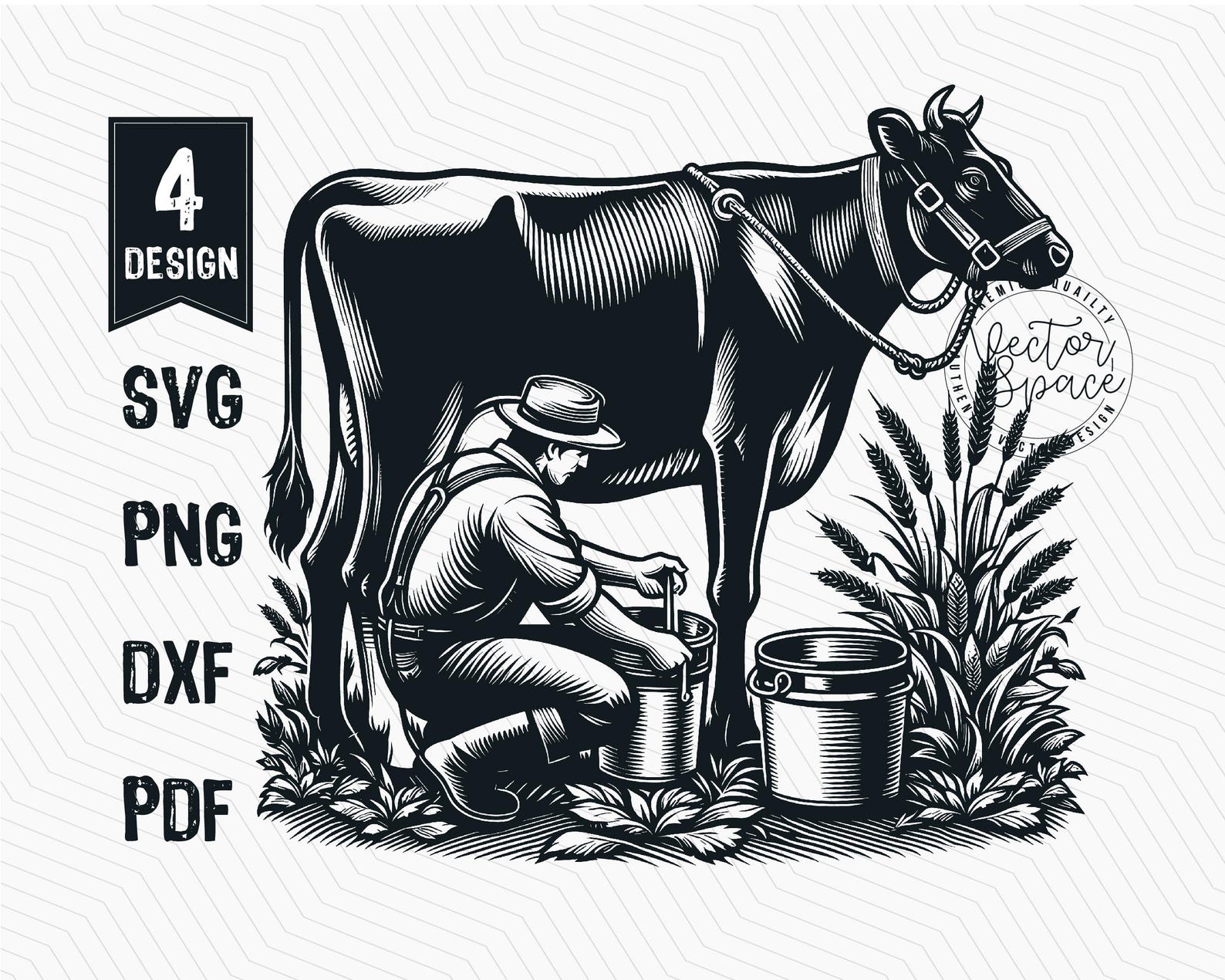 Milking Cow Illustration Vector, Farm Fresh Milk SVG, Farm Life Svg ...