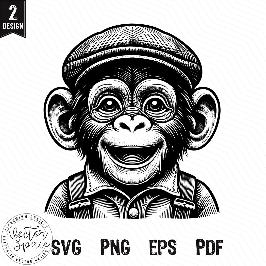 Chimpanzee SVG, Flat Cap Monkey Chimpanzee, Ape Monkey, Baby Monkey ...
