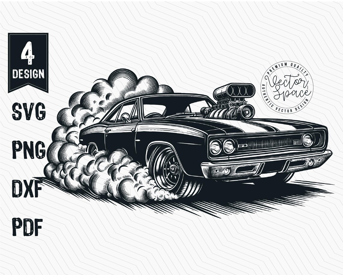 Muscle Car Burnout Illustration Vector, Muscle Car SVG, Car Burnout ...