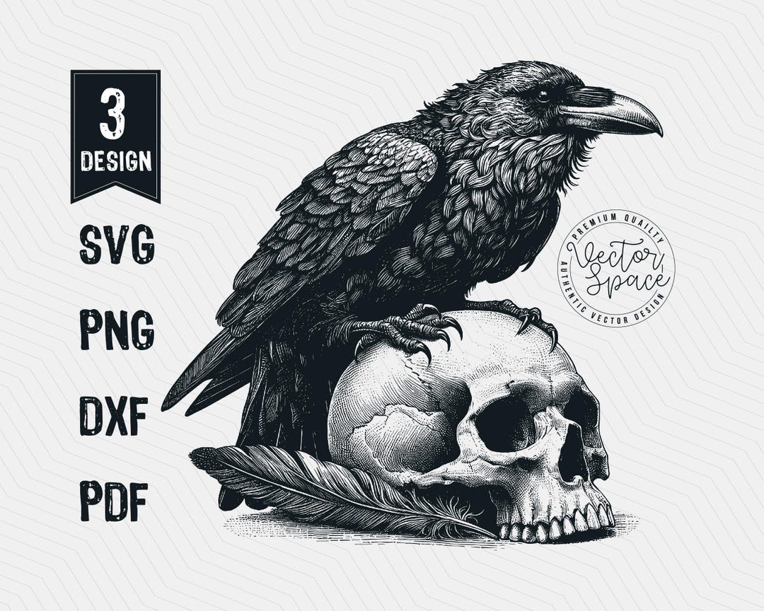 Raven on Skull Illustration Vector, Raven SVG, Dark Raven Crow, Gothic ...