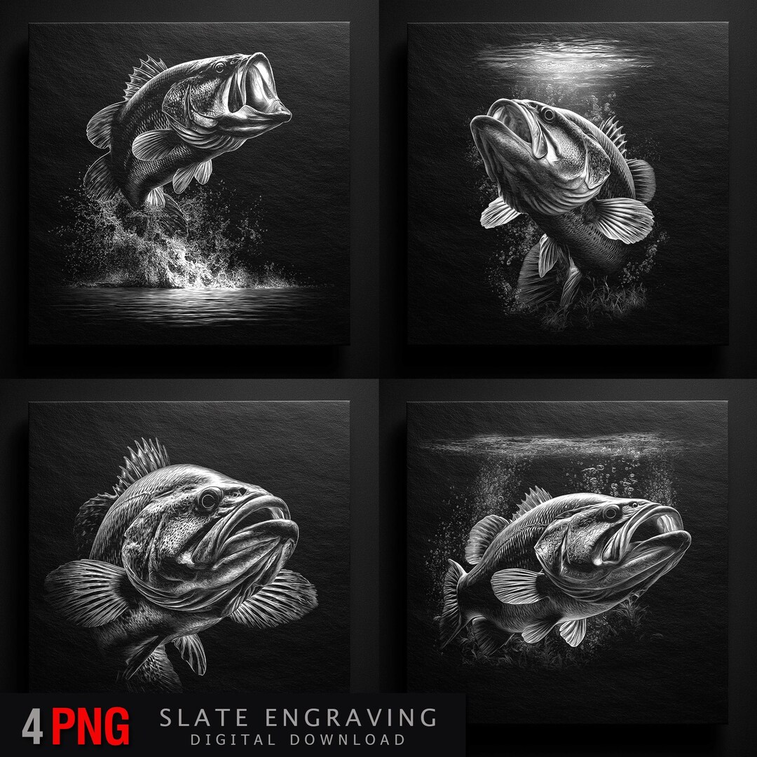 Bass Fish Slate Engraving | Fishing Wall Art | Instant Download PNG ...