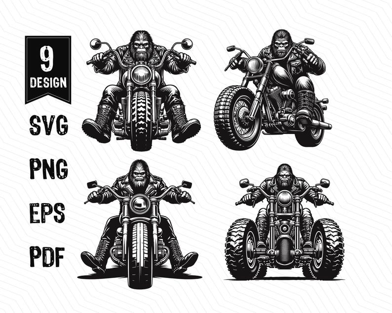 Bigfoot Biker SVG PNG | Sasquatch Motorcycle Clipart | Chopper Riding ...