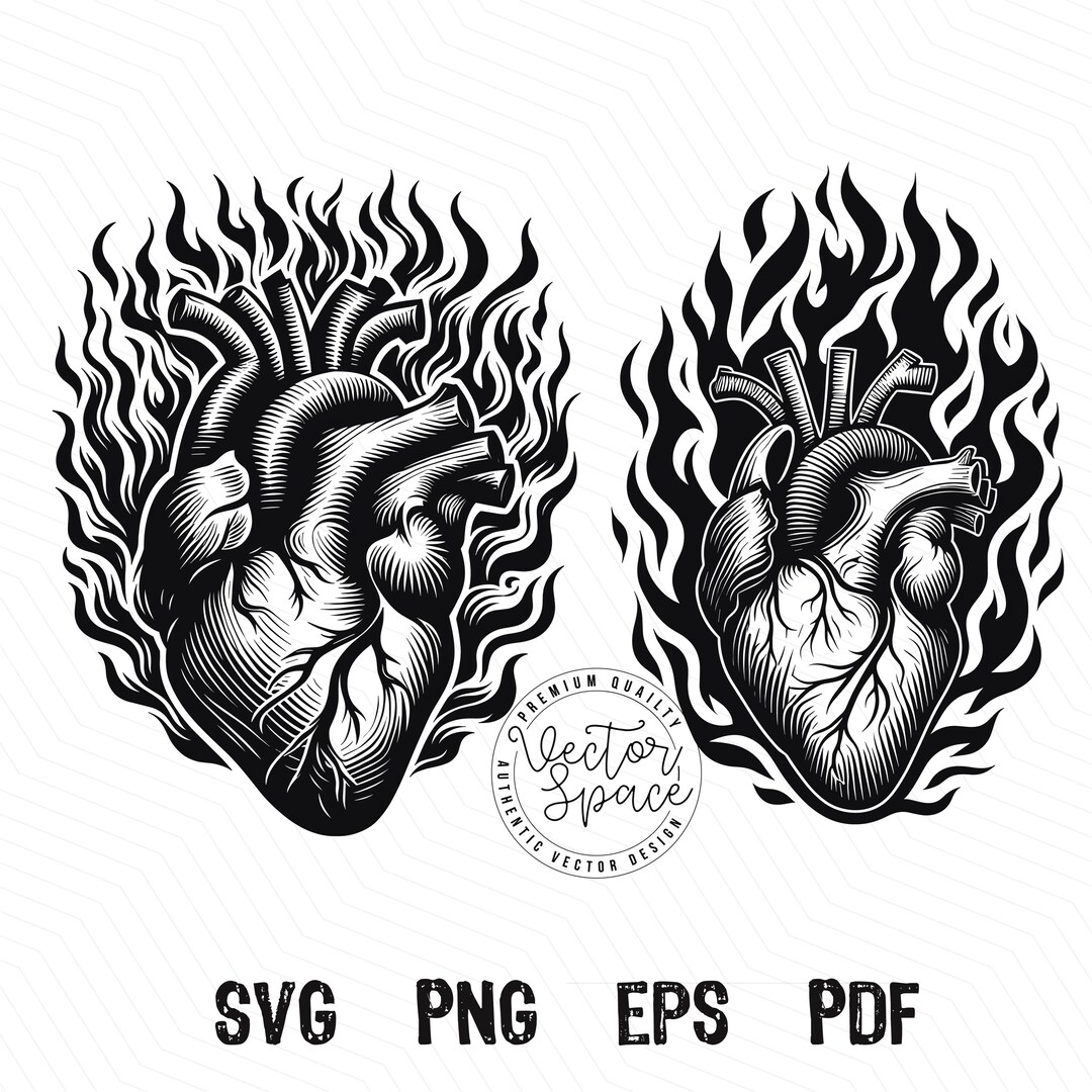 Flame Heart SVG, Fire Heart, Burn Heart, Heart Love Sign, Anatomical ...