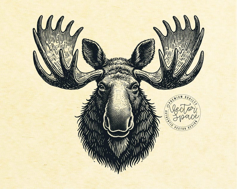 Moose Head Illustration Vector, Antlers SVG, Moose Face SVG, Moose ...