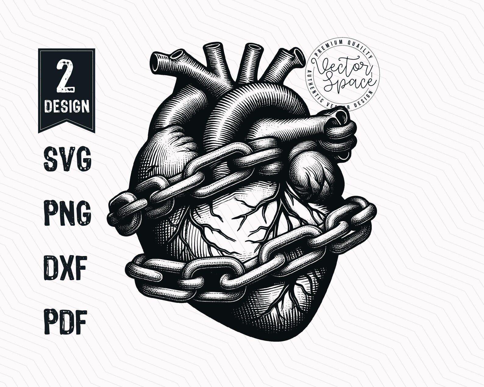 Heart Chain Vector Illustration, Love Heart Symbol, Gothic Heart SVG ...