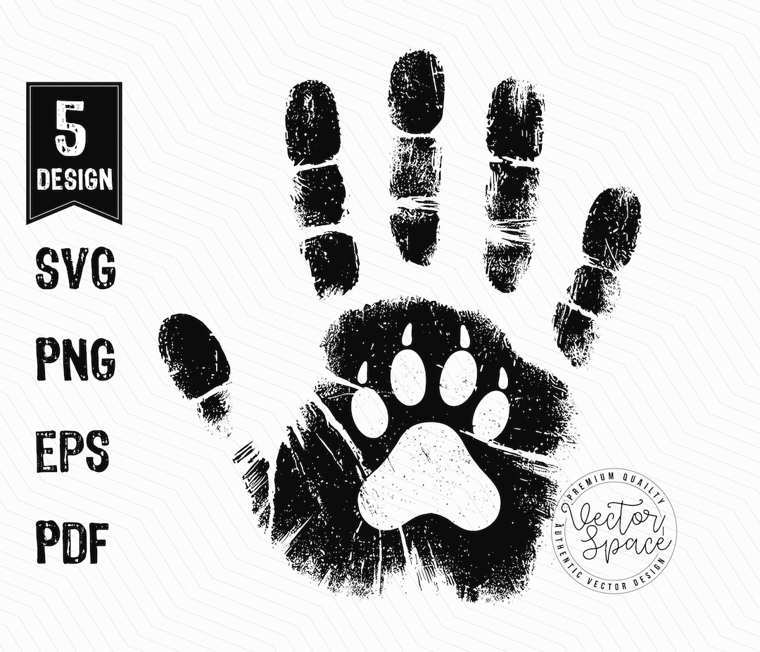 Hand Paw Print SVG, Human Hand and Paw Marks Print, Dog Paw, Cat Paw ...