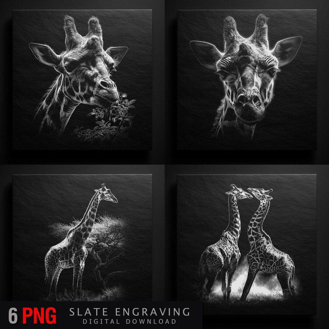 Giraffe Slate Engraving PNG Bundle: Wildlife Laser Cut Files (digital ...