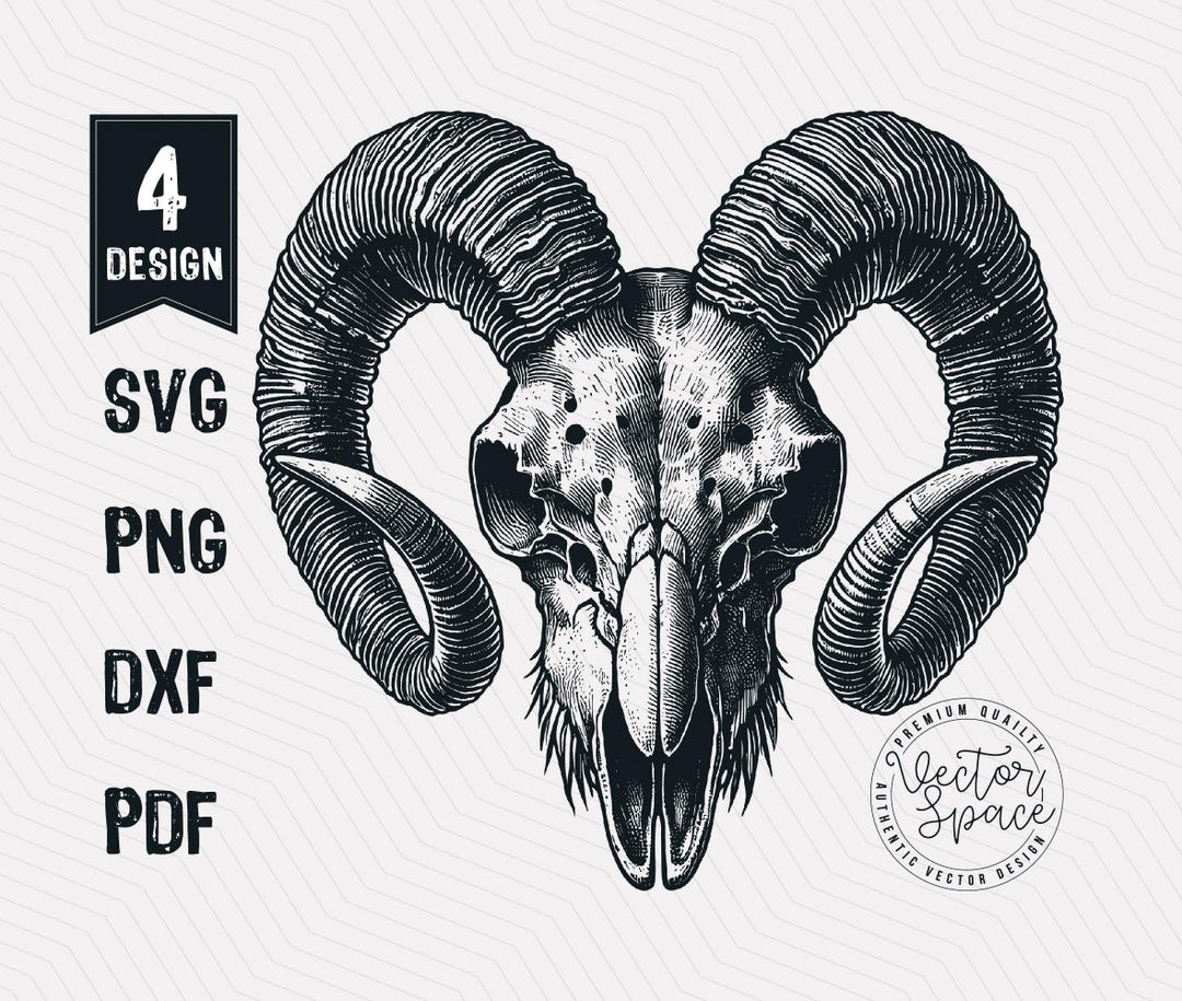 Ram Skull Illustration Vector, Ram Skull Head SVG, Dark Gothic Ram Horn ...