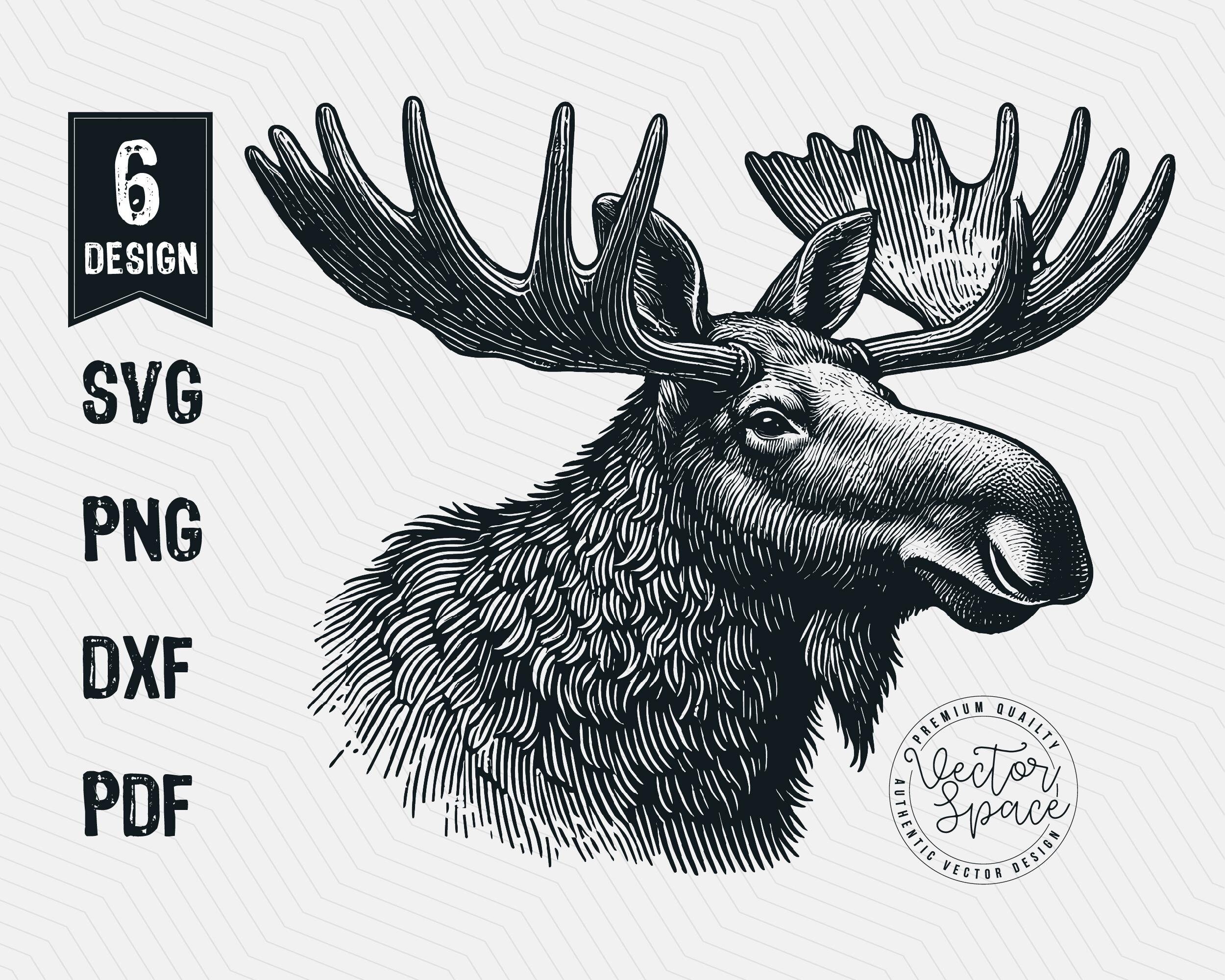 Moose Head Illustration Vector, Antlers SVG, Moose Face SVG, Moose ...